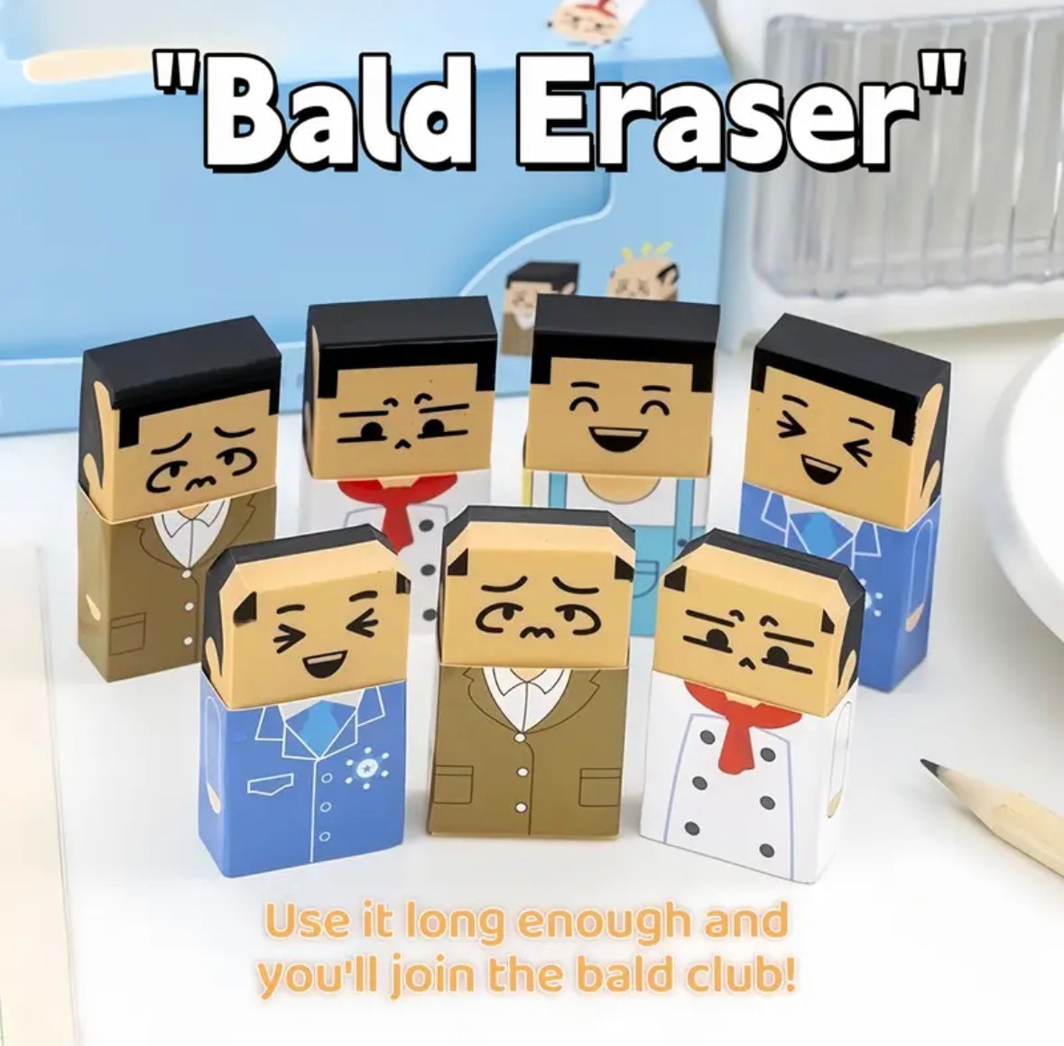 Erasers - Quirky Bald Man Novelty – Old And New Creatures